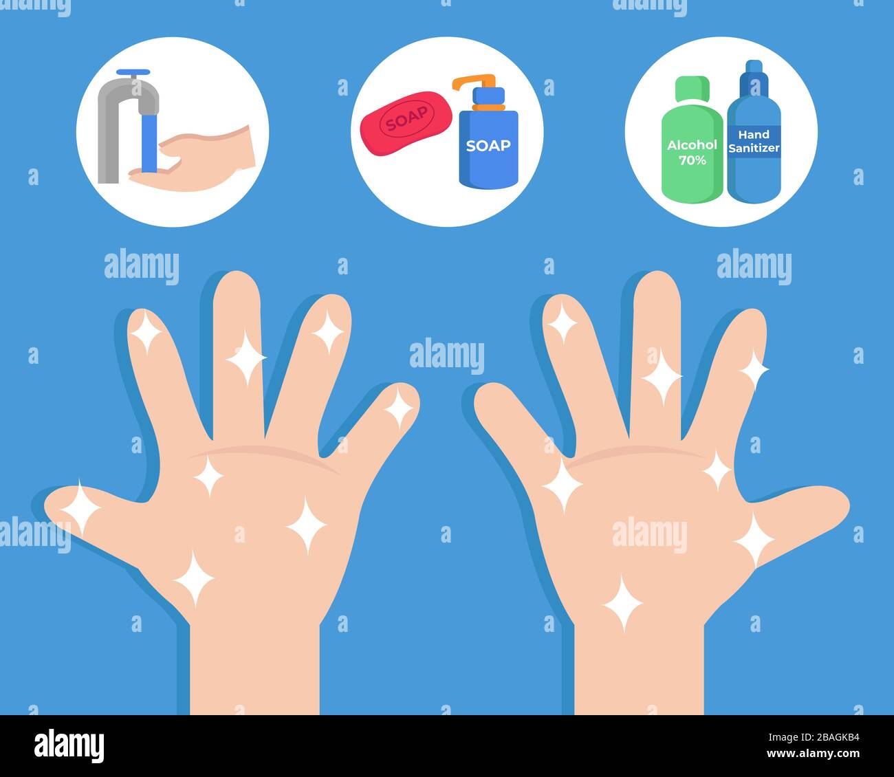Glowing Clean Hands Simple Colorful Vector Illustration on Blue ...