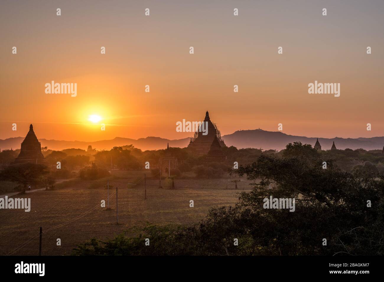 Sunset over Bagan's temples, Bagan, Myanmar Stock Photo - Alamy
