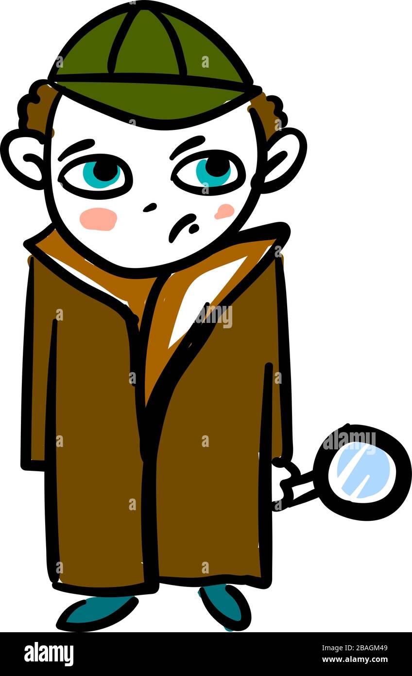 Sherlock Holmes with magnifying tool, illustration, vector on white ...