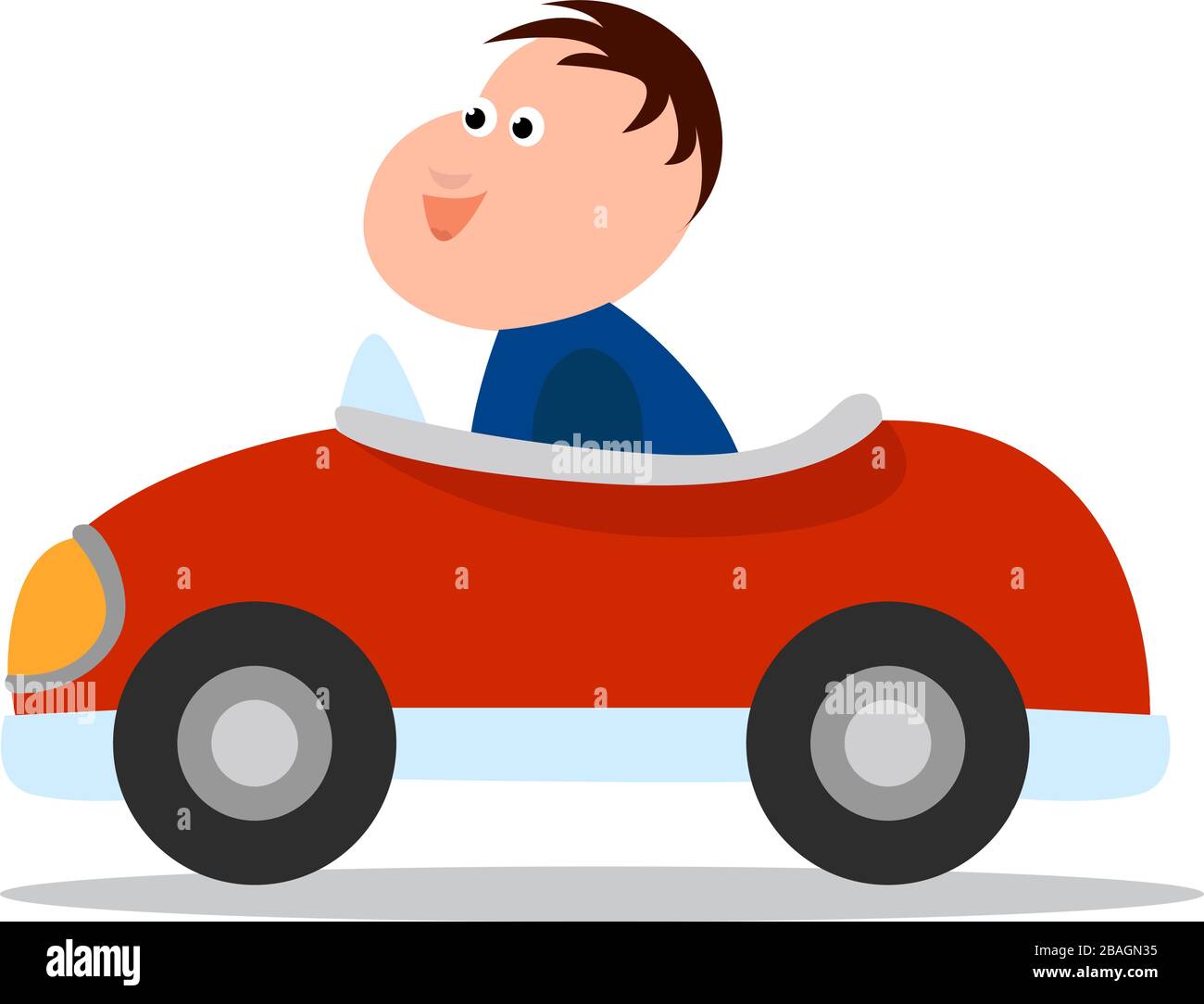 Kid in red car toy, illustration, vector on white background Stock ...