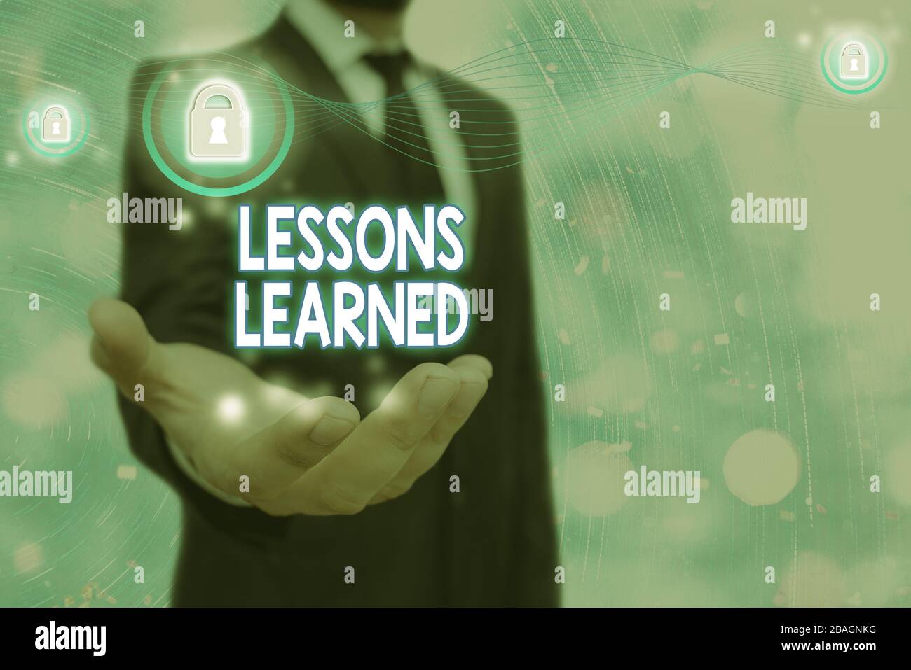 Writing note showing Lessons Learned. Business concept for the knowledge or understanding gained ...