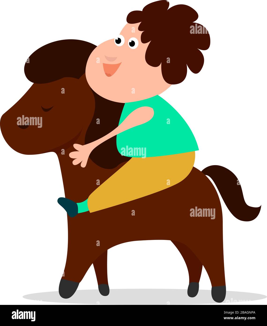 Boy with pony, illustration, vector on white background Stock Vector ...