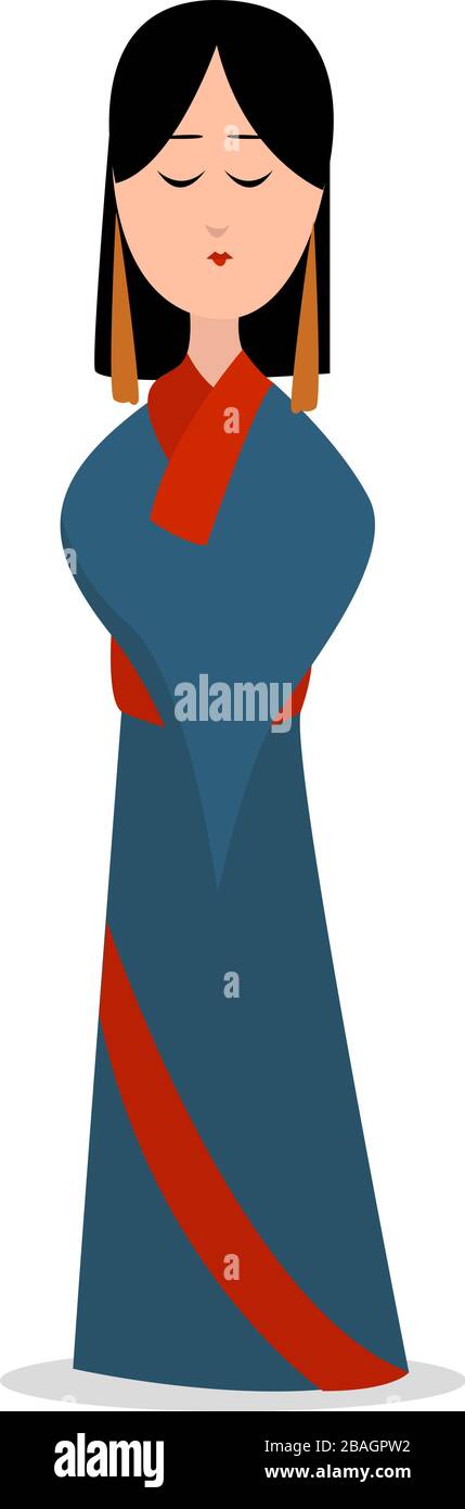 Chinese woman, illustration, vector on white background Stock Vector ...