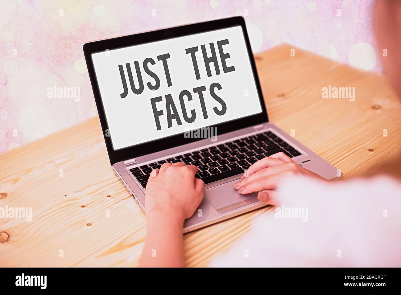 Writing note showing Just The Facts. Business concept for to have the ...