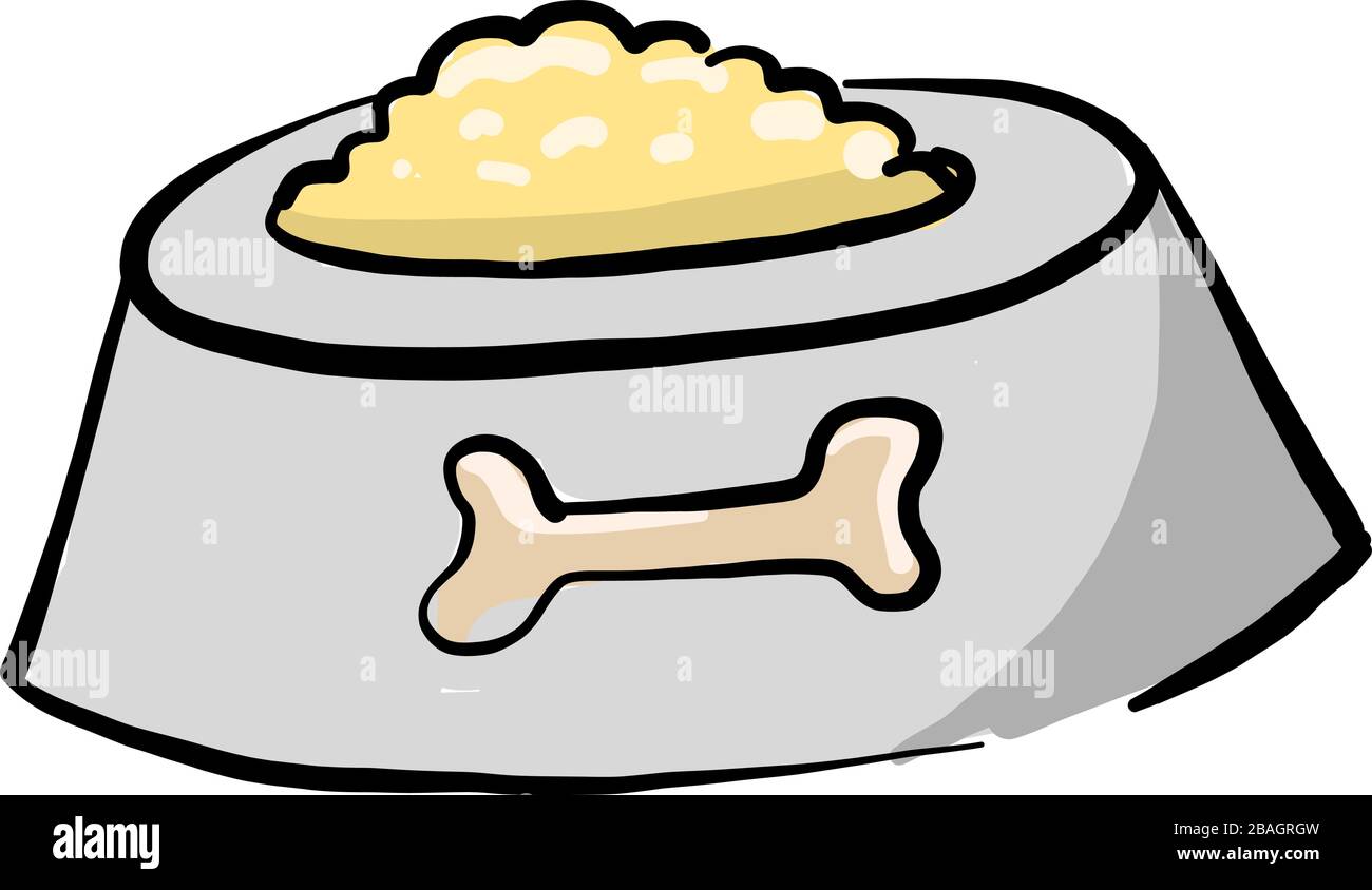Dog food in bowl, illustration, vector on white background Stock Vector ...