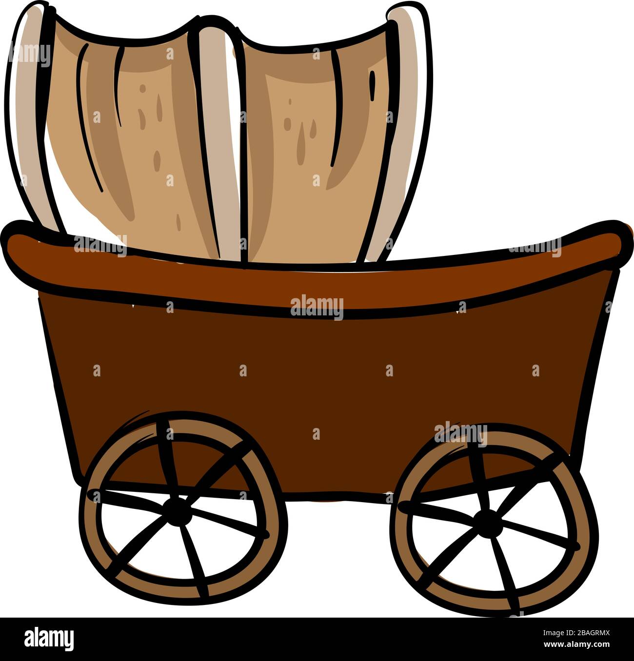 Covered wooden wagon, illustration, vector on white background Stock ...