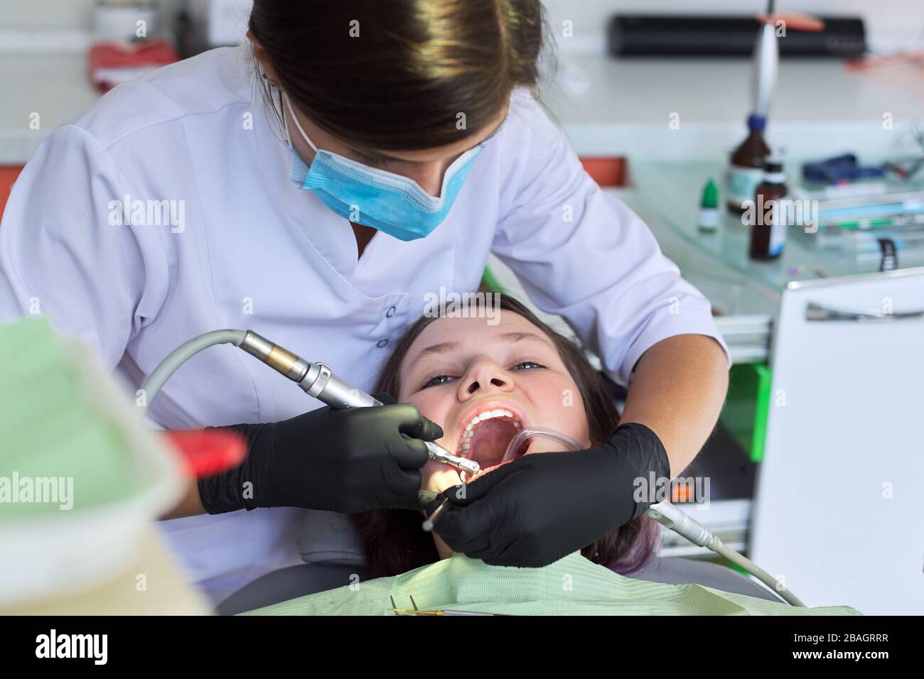 Close up dental treatment procedure in dental office. Dentistry ...