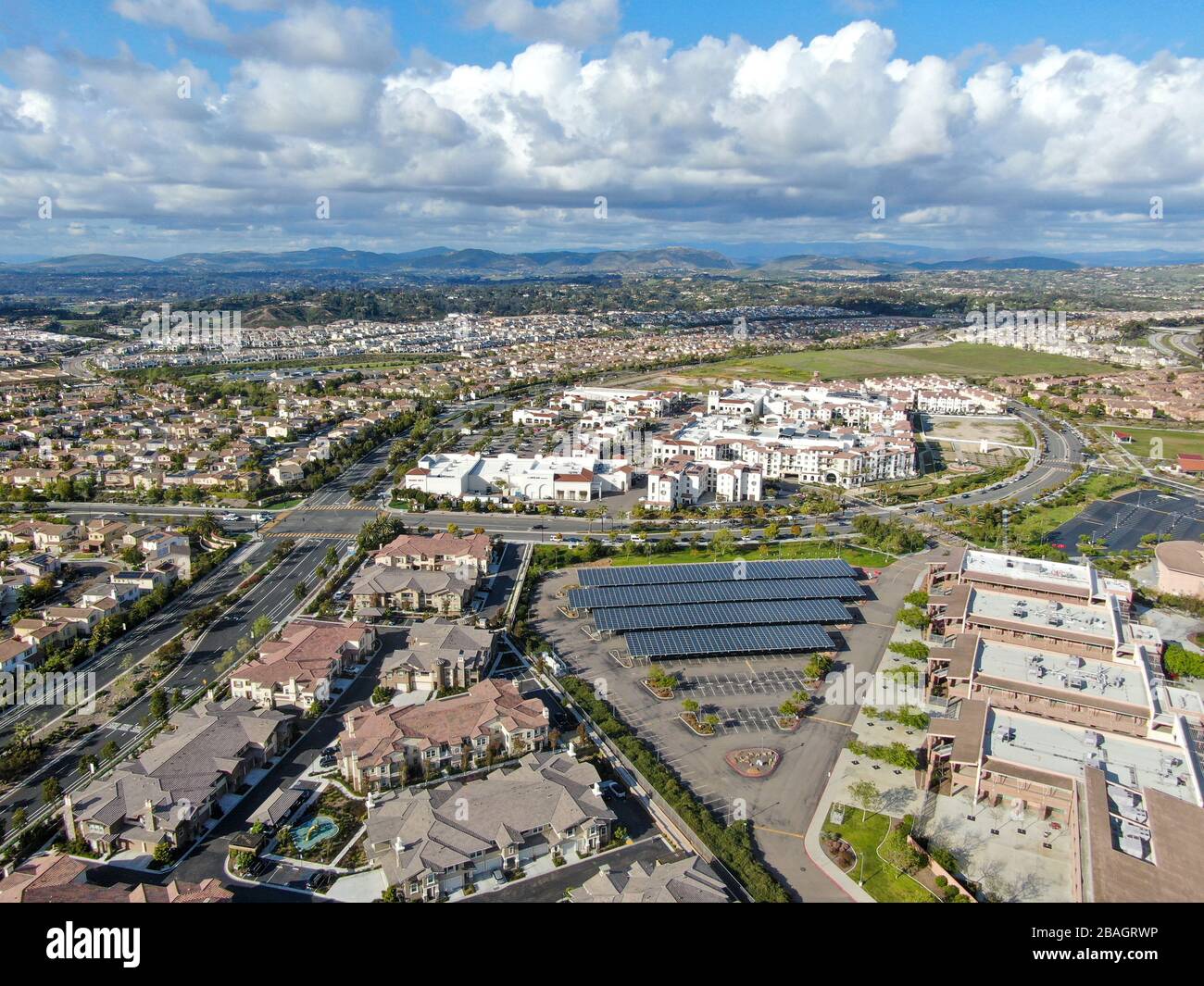 Aerial view of middle class subdivision neighborhood with residential ...