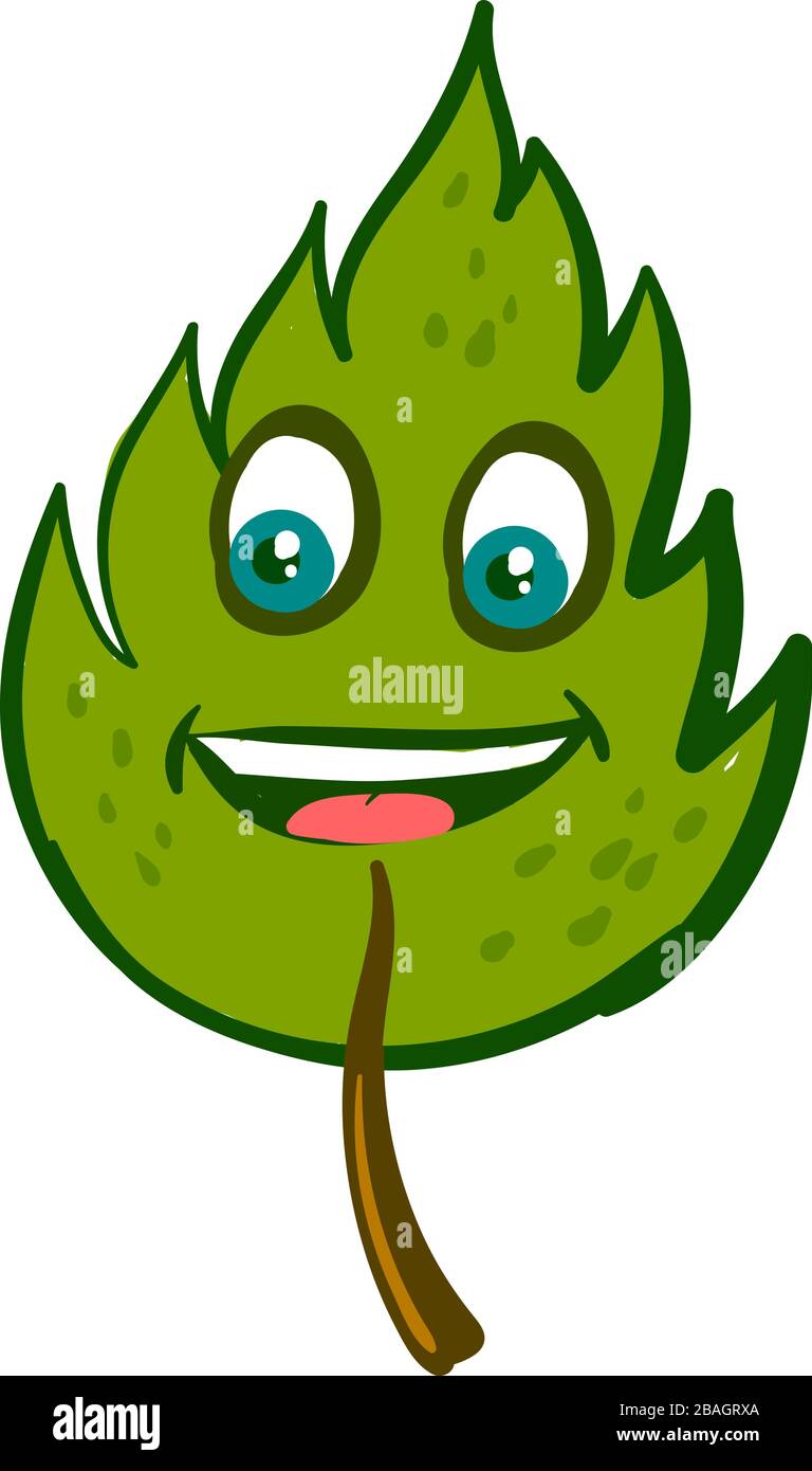 Happy green leaf, illustration, vector on white background Stock Vector ...