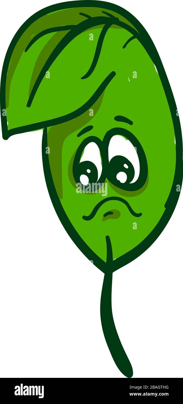Green sad leaf, illustration, vector on white background Stock Vector ...
