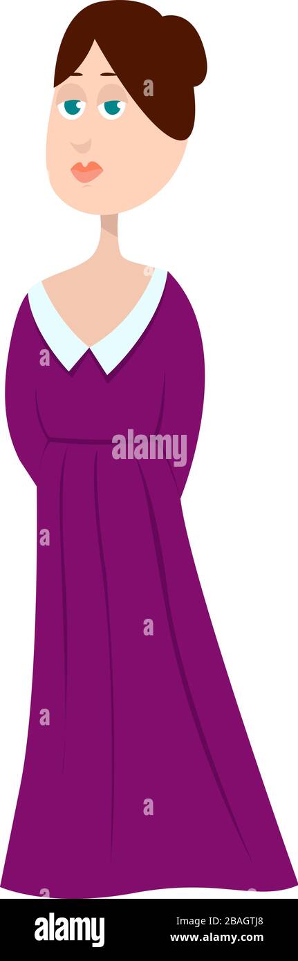 Lady in purple dress, illustration, vector on white background Stock ...