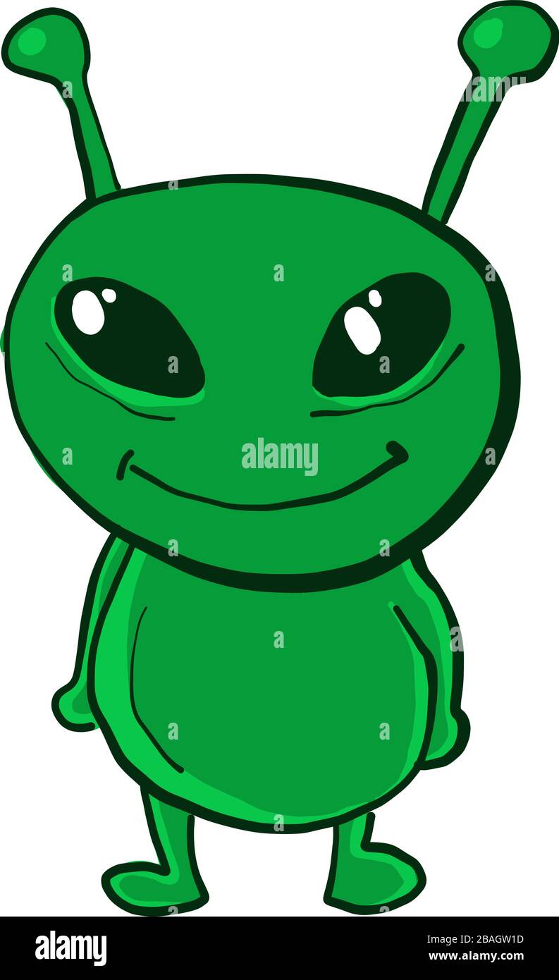 Happy small alien, illustration, vector on white background Stock ...