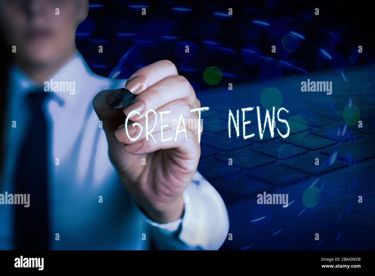 Writing note showing Great News. Business concept for someone or ...