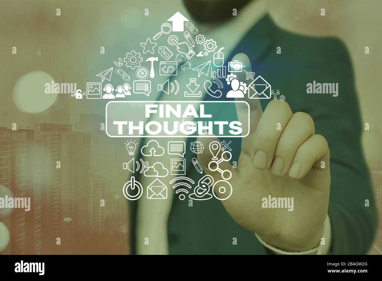 Text sign showing Final Thoughts. Business photo text the conclusion or ...