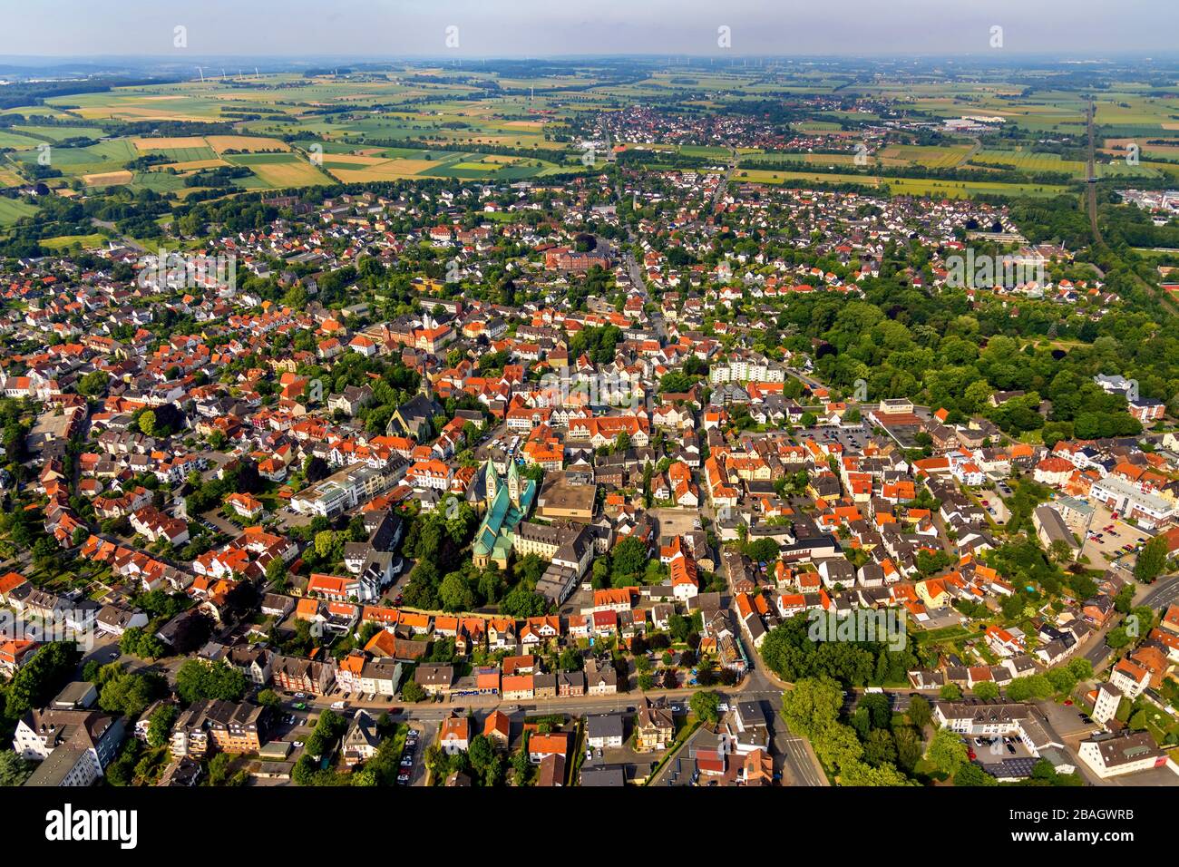 aerial view of the town with town wall, Basilica of the Visitation of ...