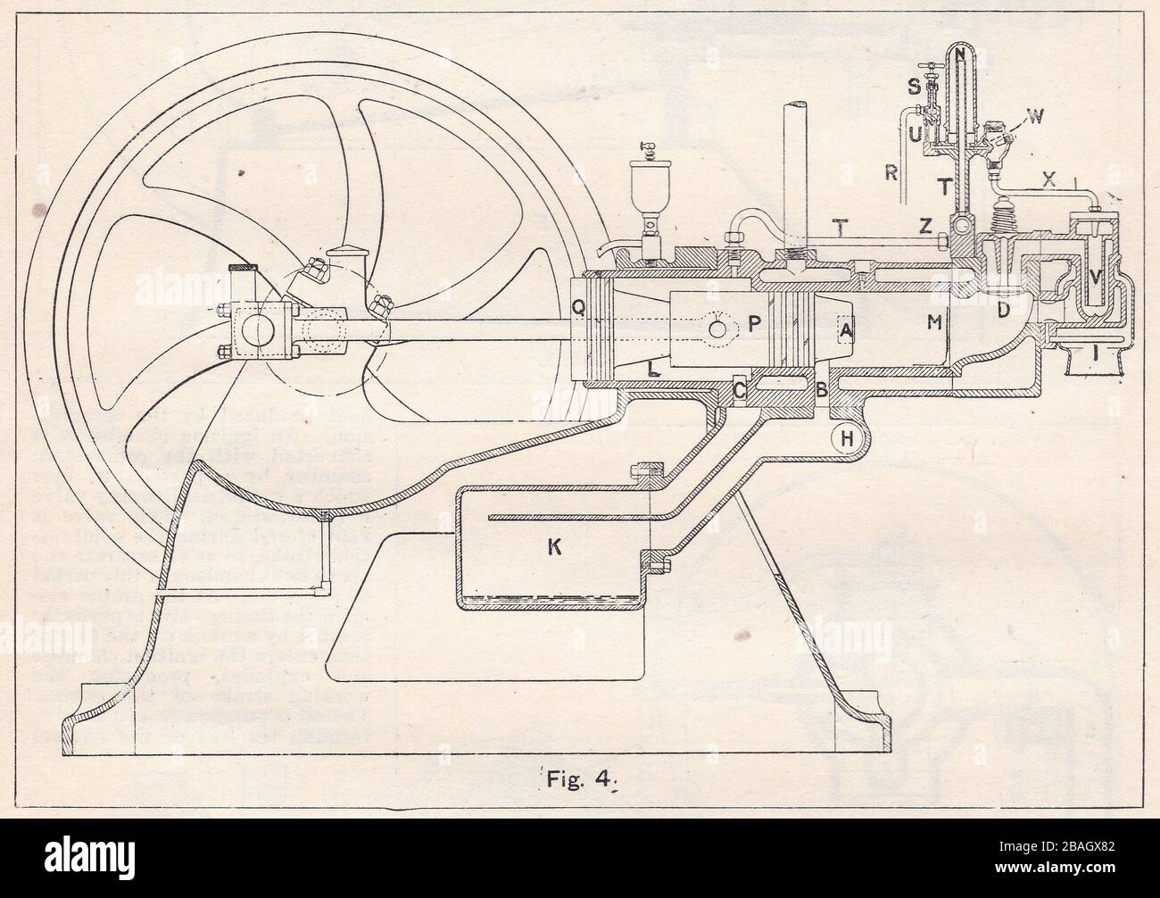 Vintage diagram of a Gothic two-cycle oil-engine (Melhuish's patent ...