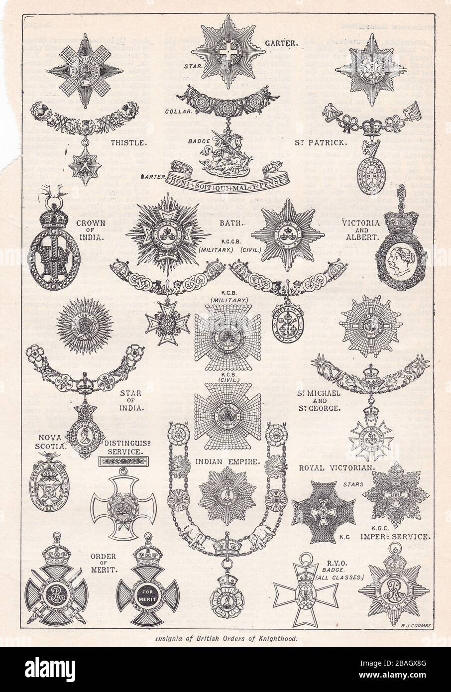Vintage illustrations of Insignia of British Orders of Knighthood 1900s ...