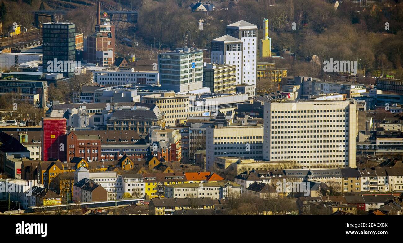 , City centre of Bochum with Fiege brewery, Park Inn Hotel and district ...
