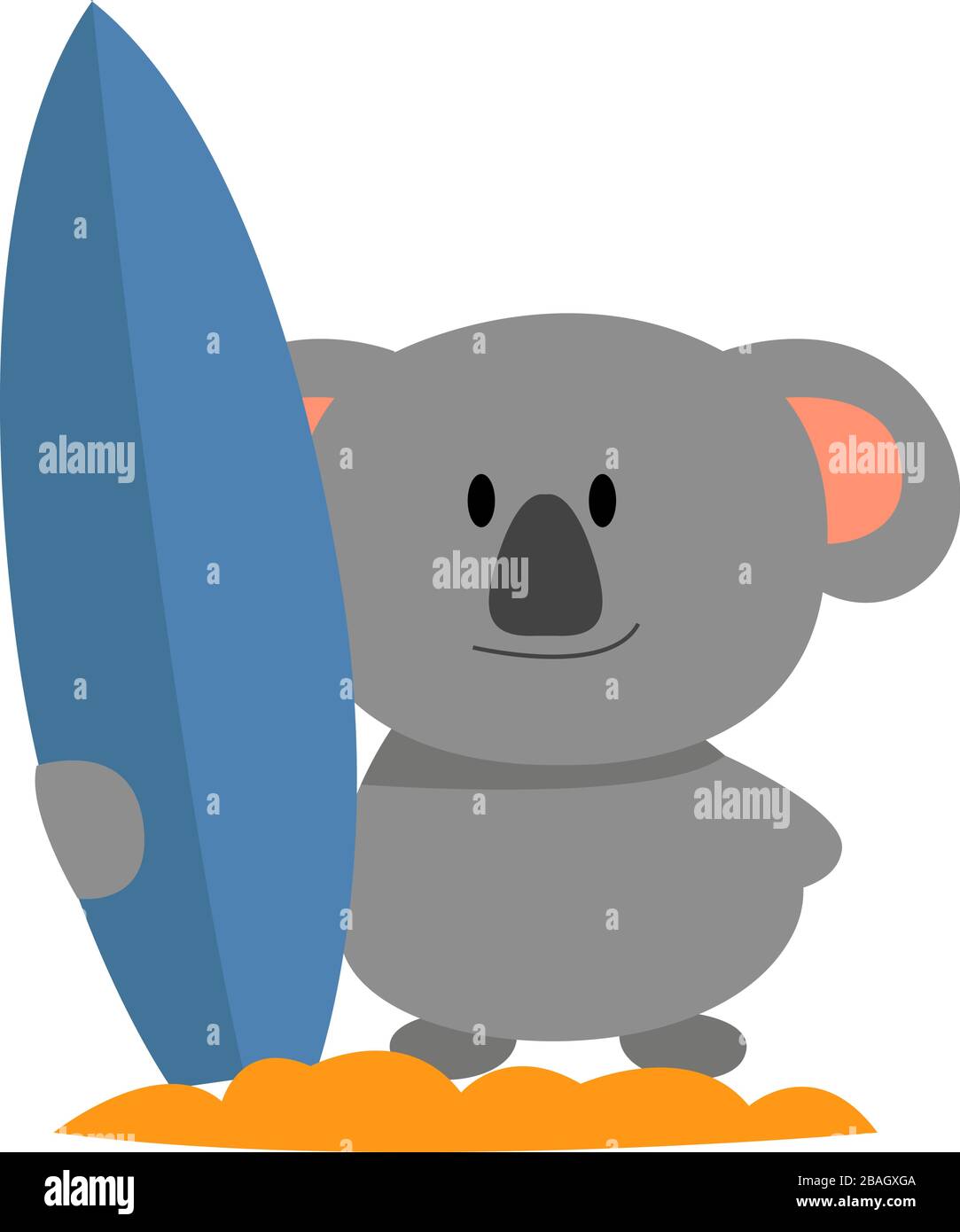 Koala with surfing board, illustration, vector on white background ...