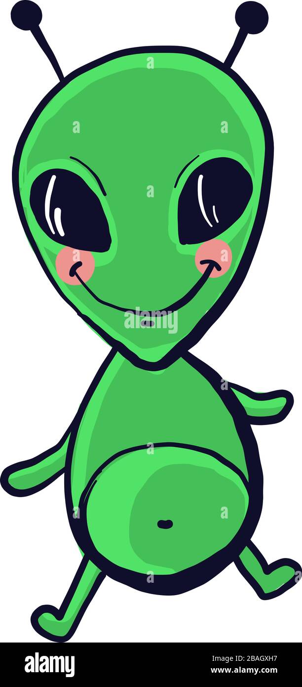 Little green alien, illustration, vector on white background Stock ...