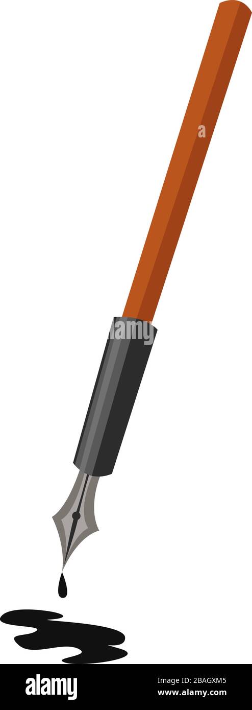 Old pen with ink, illustration, vector on white background Stock Vector ...