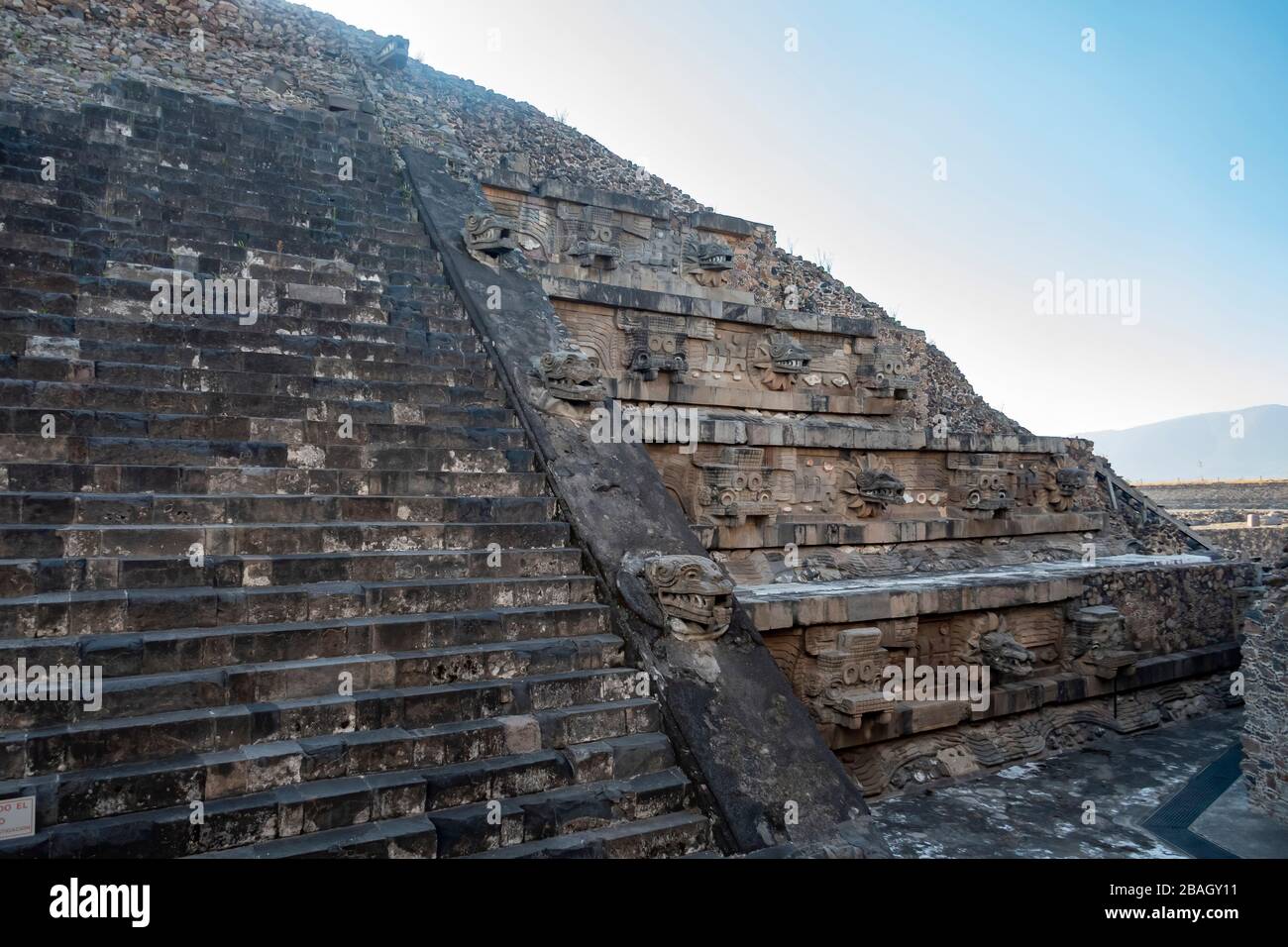 The famous and historical Feathered Serpent Pyramid in Teotihuacan ...