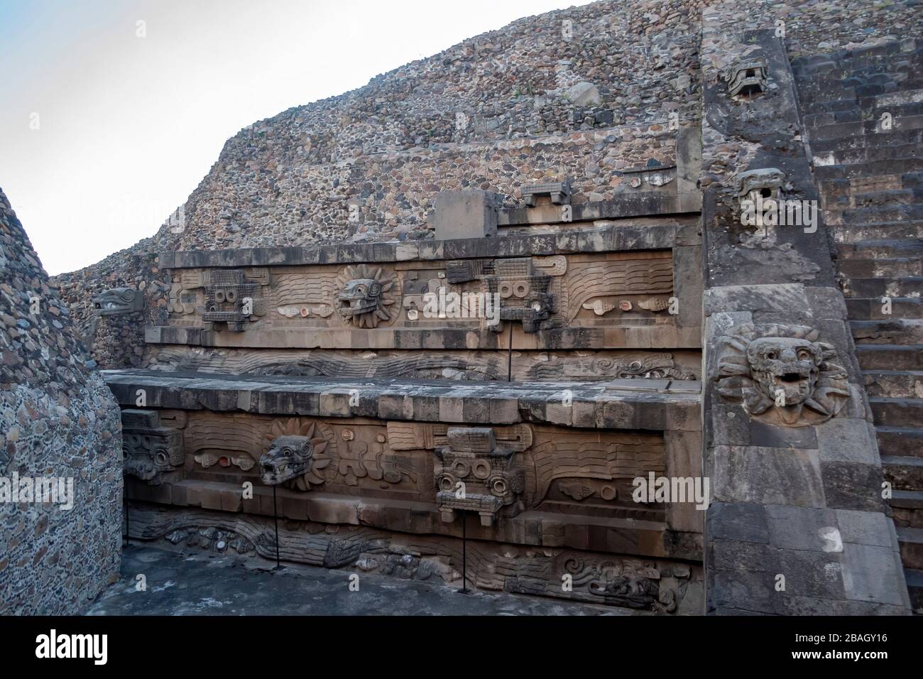 The famous and historical Feathered Serpent Pyramid in Teotihuacan ...