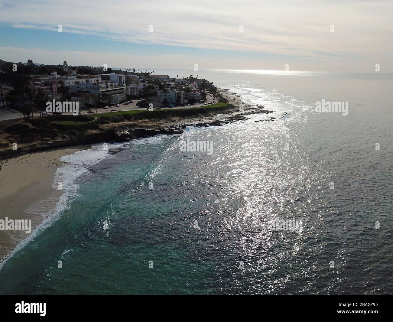 Aerial view of La Jolla Cove, small picturesque cove and beach ...