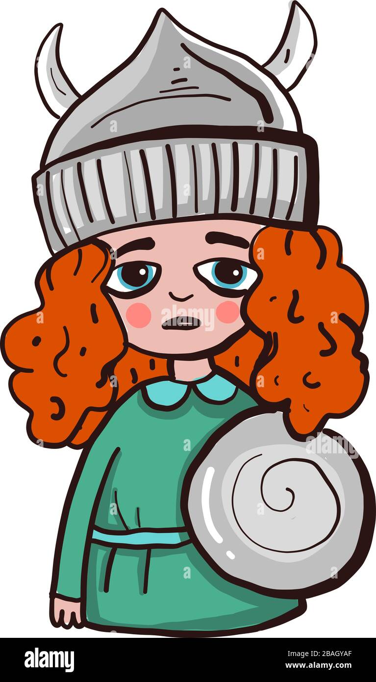 Sad Viking girl, illustration, vector on white background Stock Vector ...