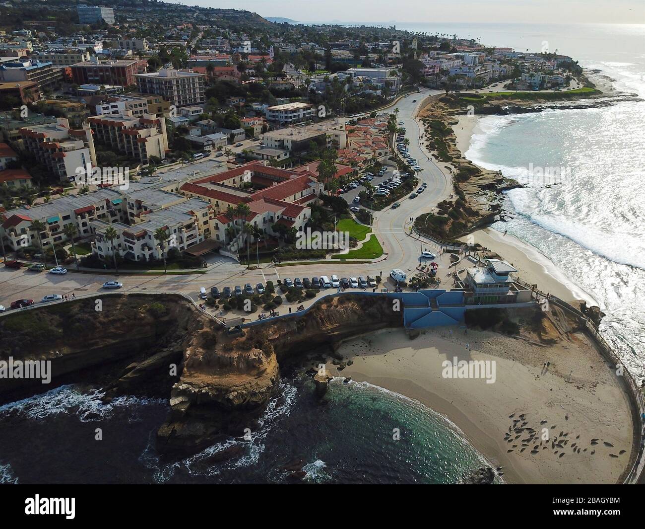 Aerial view of La Jolla Cove, small picturesque cove and beach ...