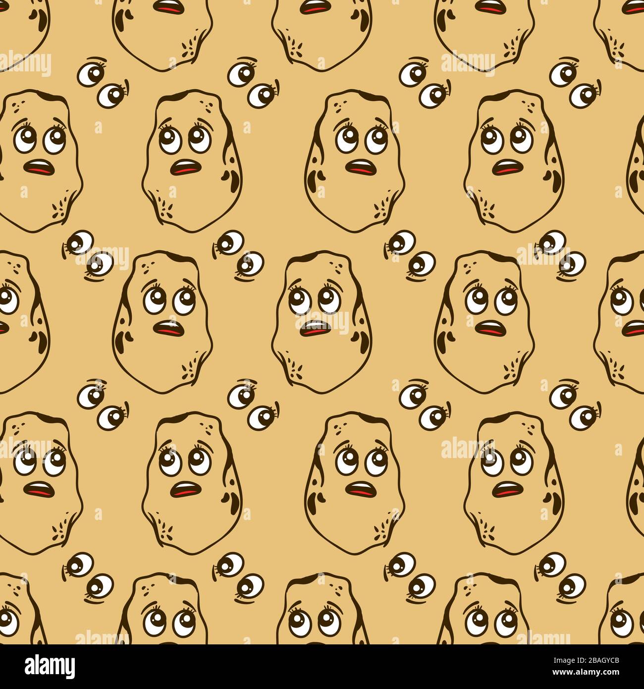 Scared potato pattern, illustration, vector on white background Stock ...