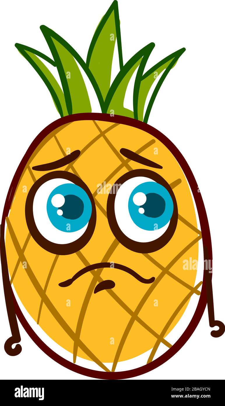 Sad pineapple, illustration, vector on white background Stock Vector ...