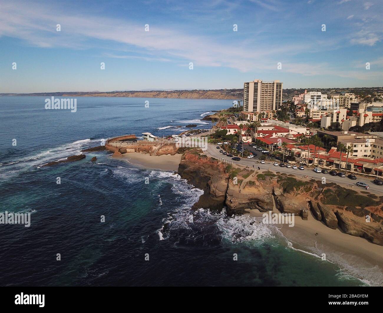Aerial view of La Jolla Cove, small picturesque cove and beach ...