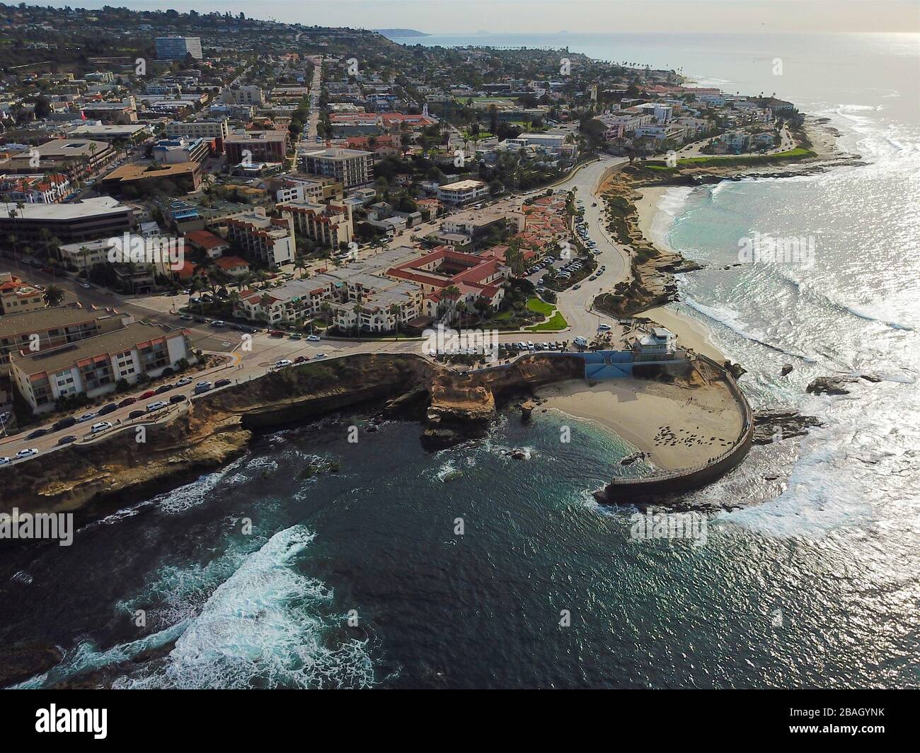 Aerial view of La Jolla Cove, small picturesque cove and beach ...