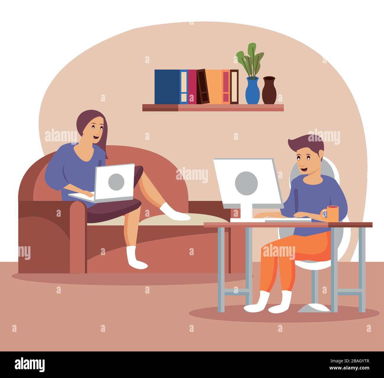 Couple relaxing home woman using Stock Vector Images - Alamy