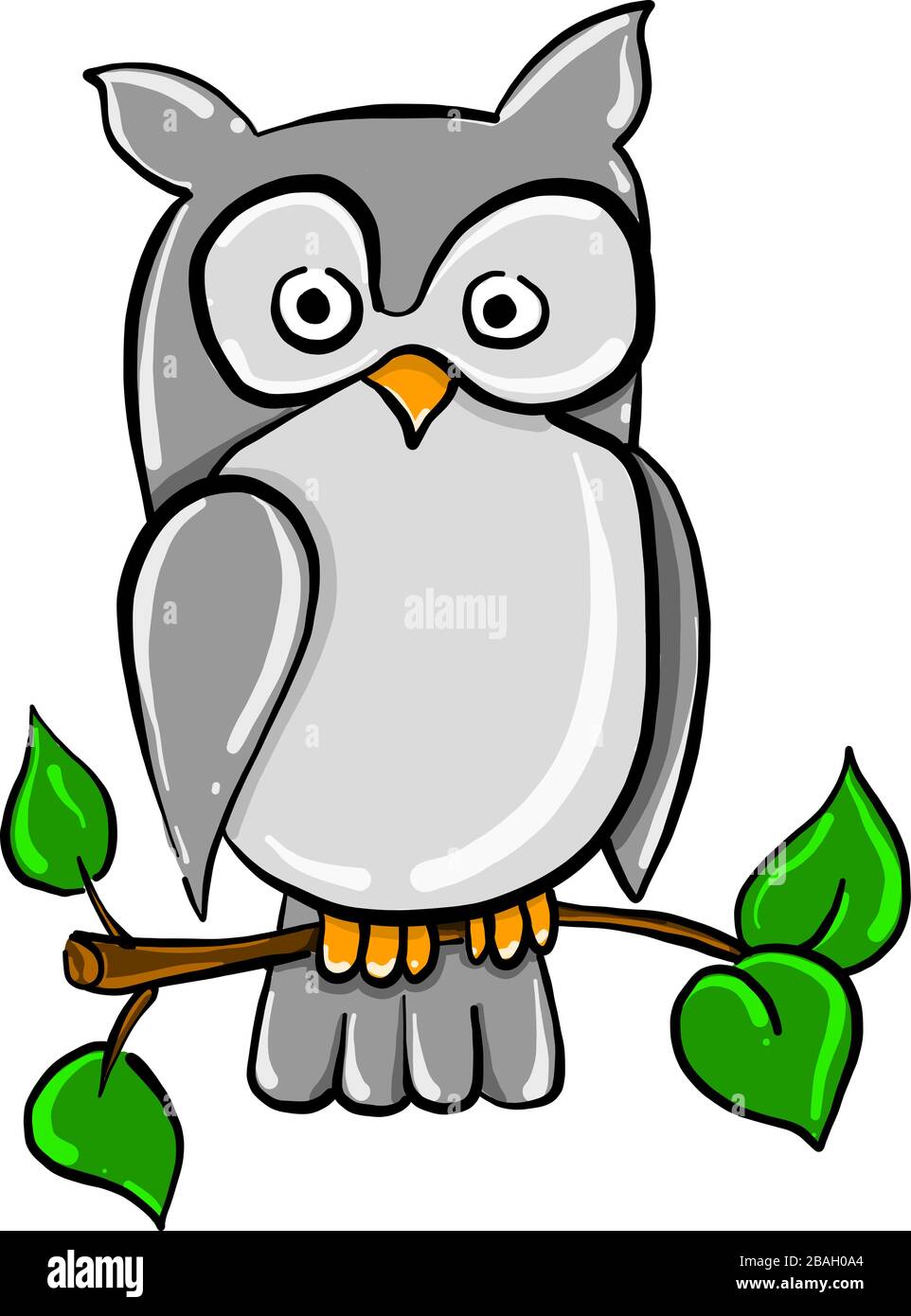 Gray Owl On Branch Clip Art