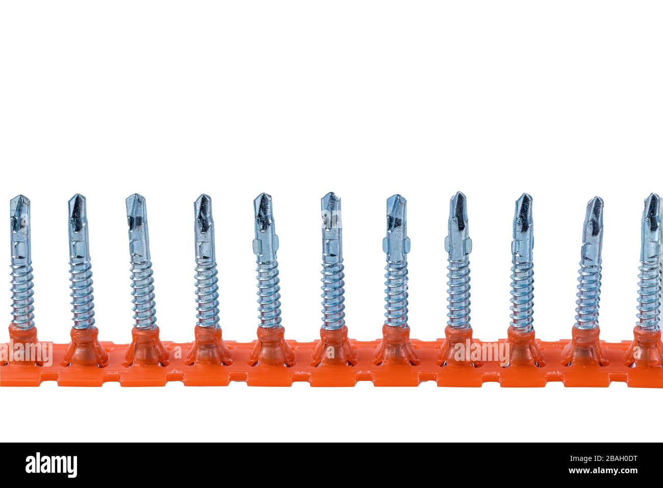 Close up view of a plastic screw strip isolated for metal. Industrial ...