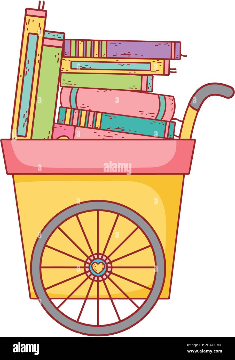 book day, handcart with many books literature isolated icon vector ...