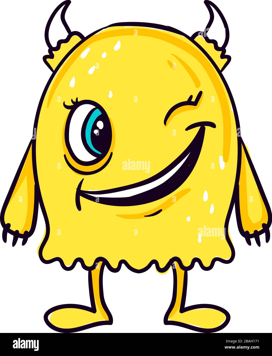 Winking yellow monster, illustration, vector on white background Stock ...