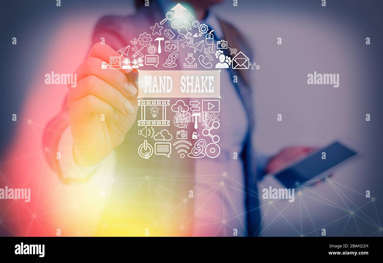 Writing note showing Hand Shake. Business concept for an act showing ...