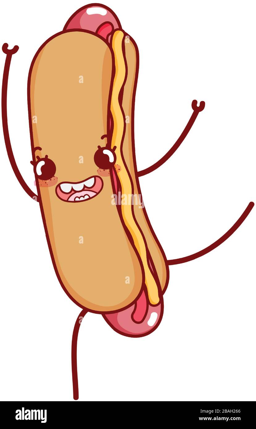 hot dog fast food cute kawaii cartoon isolated icon vector illustration ...