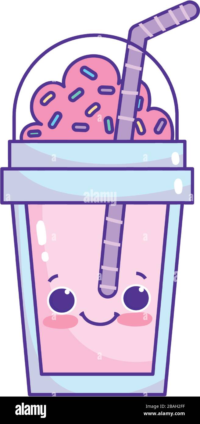 cute food frappe with straw sweet dessert kawaii cartoon vector ...