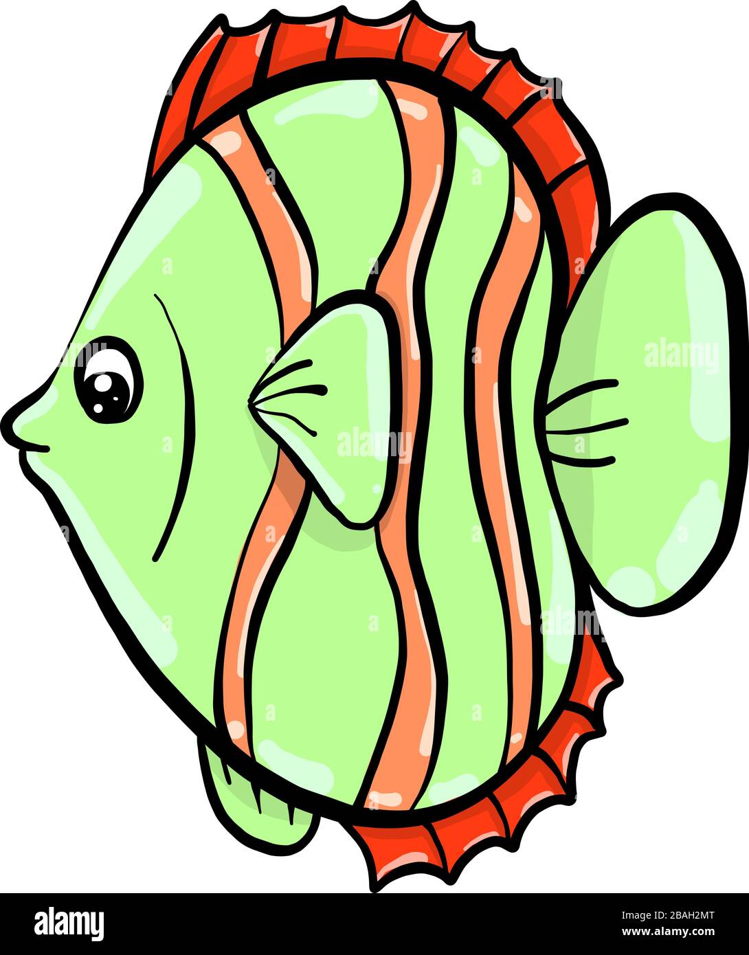 Green fish with red stripes, illustration, vector on white background ...