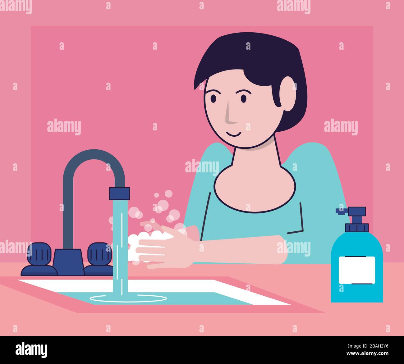 wash your hands campaign poster with woman and tap Stock Vector Image ...