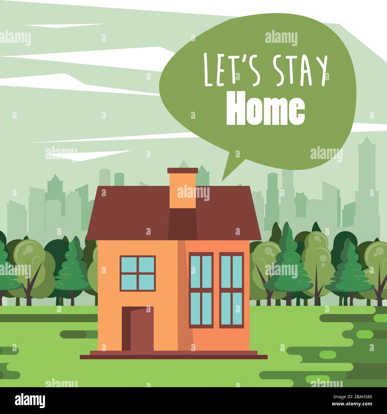 lets stay at home scene with house and speech bubble Stock Vector Image ...
