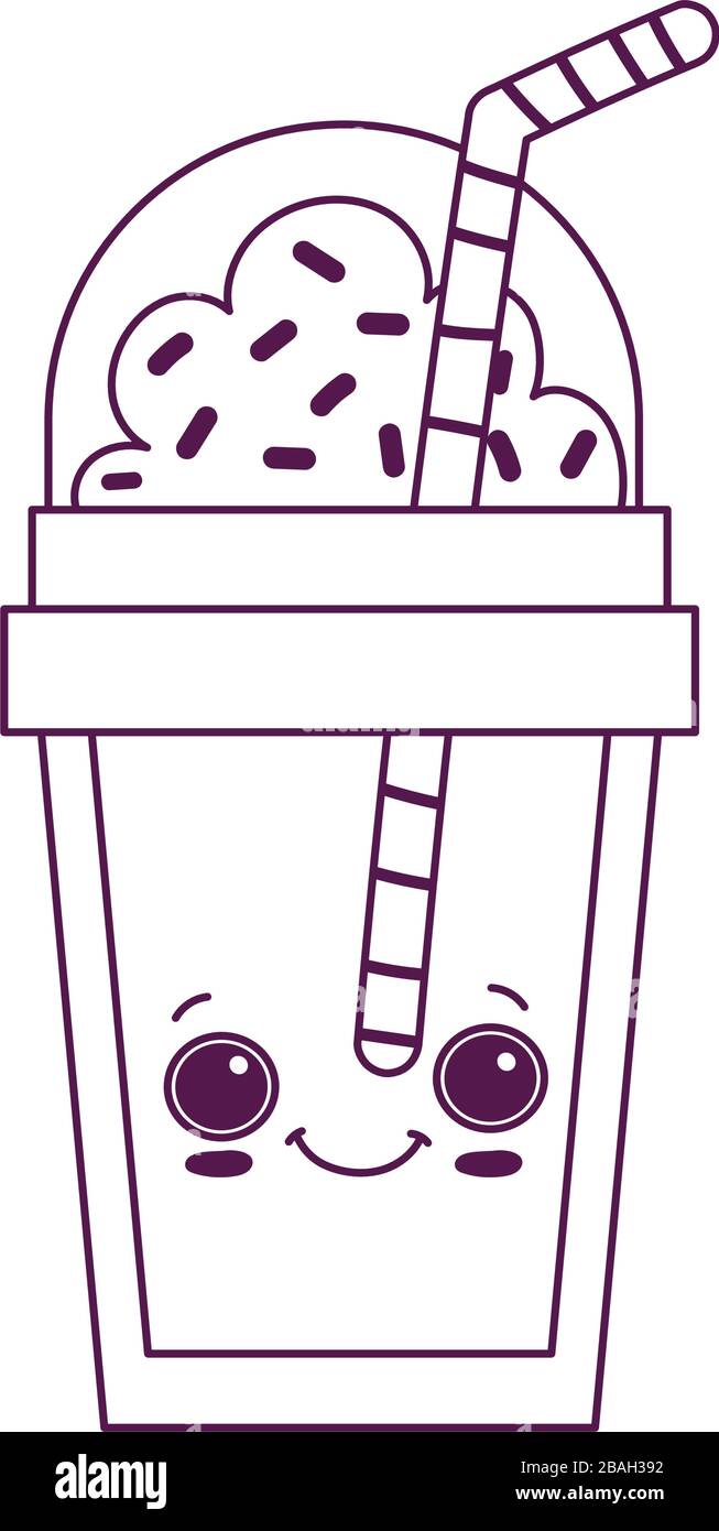 cute food frappe with straw sweet dessert kawaii cartoon vector ...