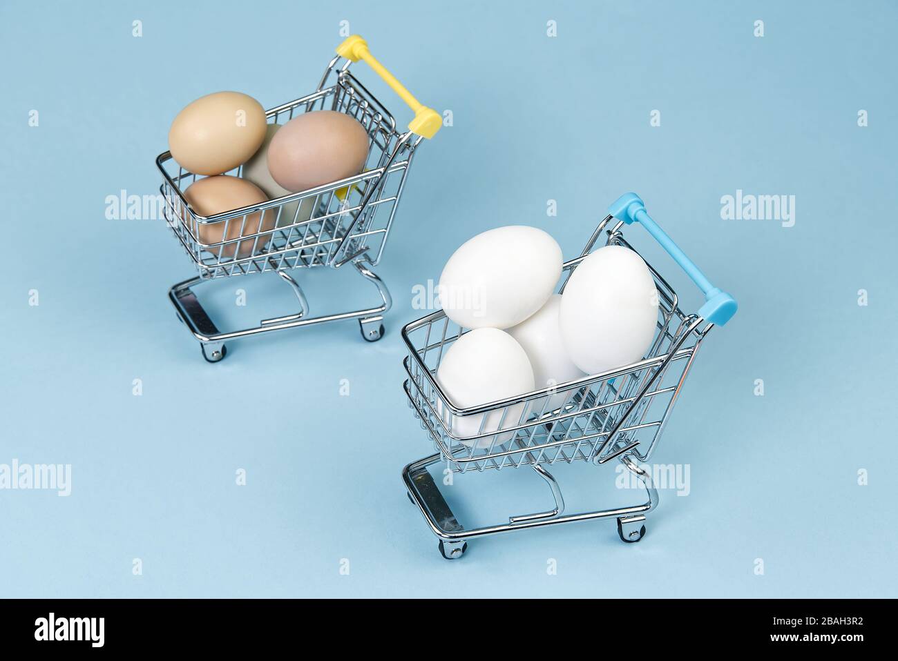 chicken eggs in a shopping cart. isolated on light blue Stock Photo - Alamy