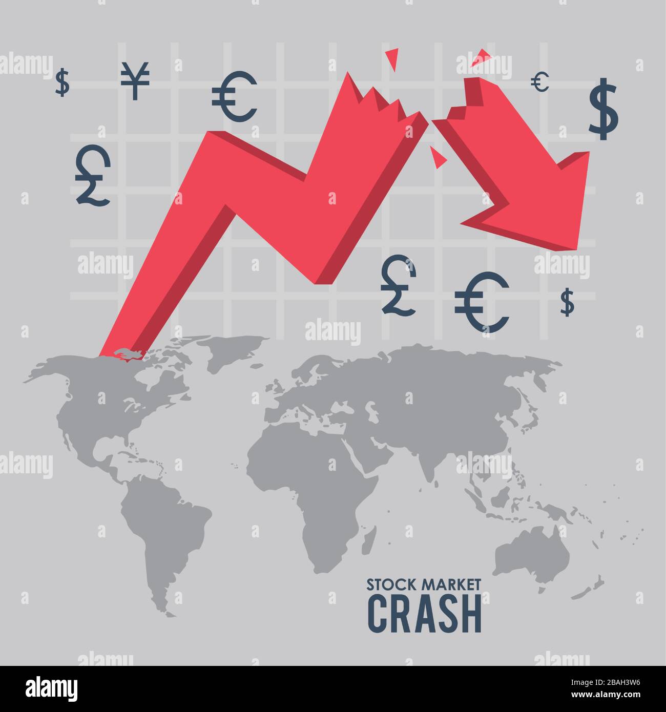 stock market crash with arrows down and earth maps Stock Vector Image ...