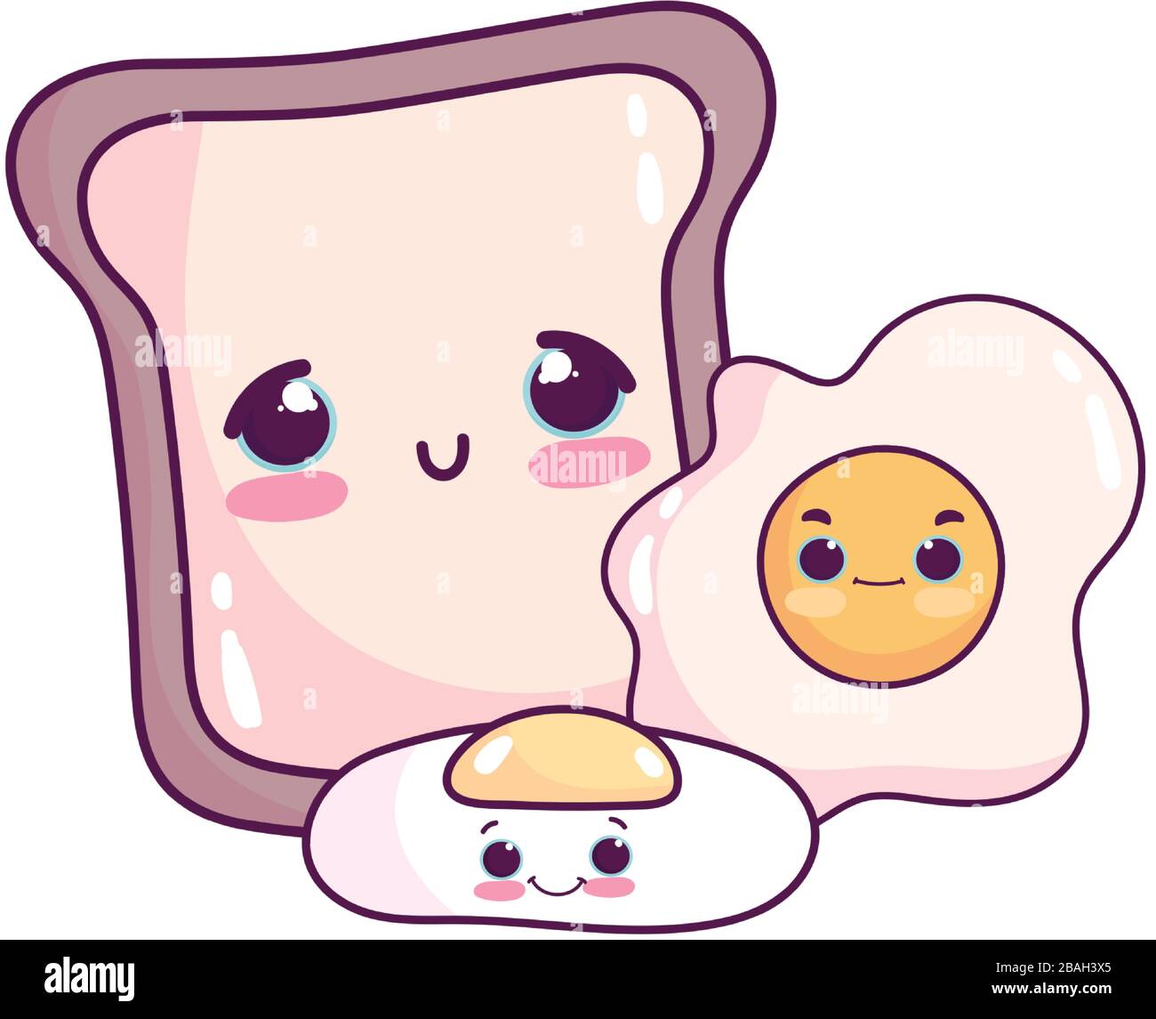 cute food breakfast bread and fried eggs sweet dessert pastry cartoon ...