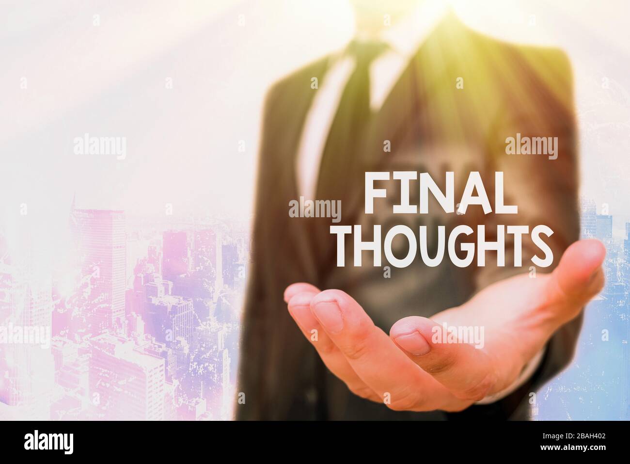 Conceptual hand writing showing Final Thoughts. Concept meaning the ...